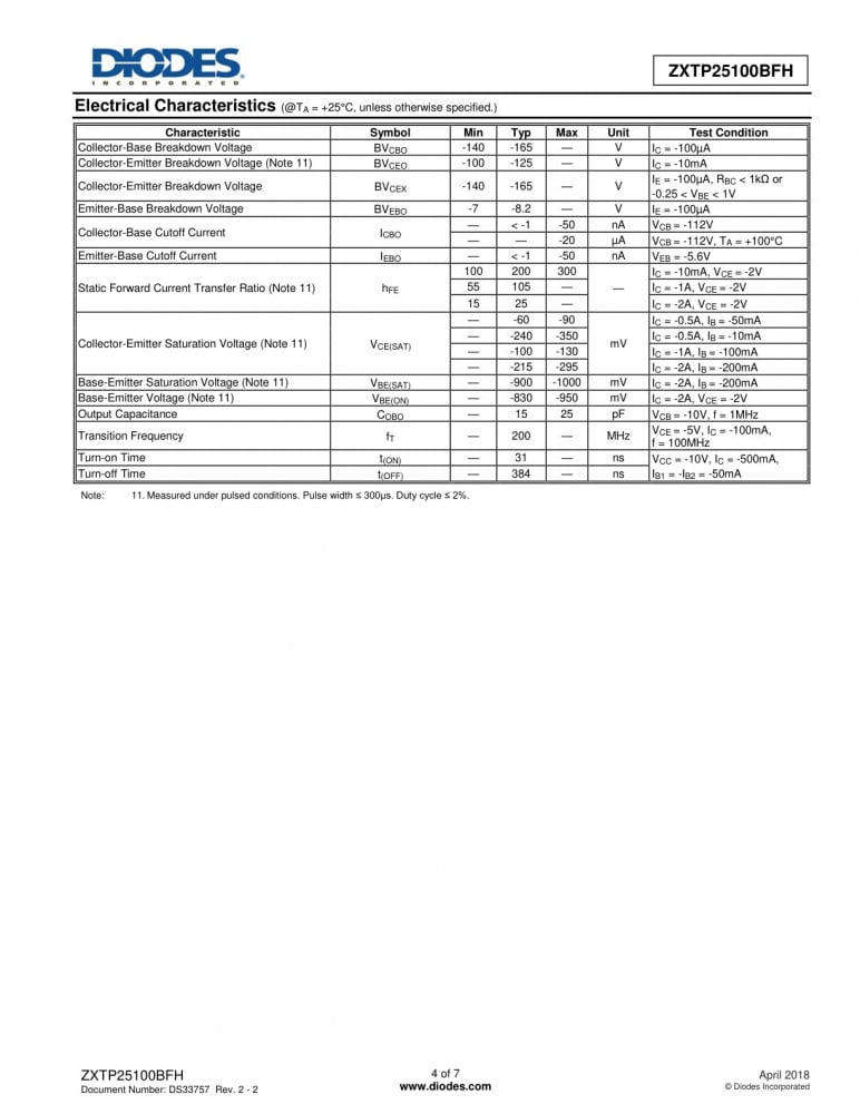 ZXTP25100BFHTA datasheet page 4