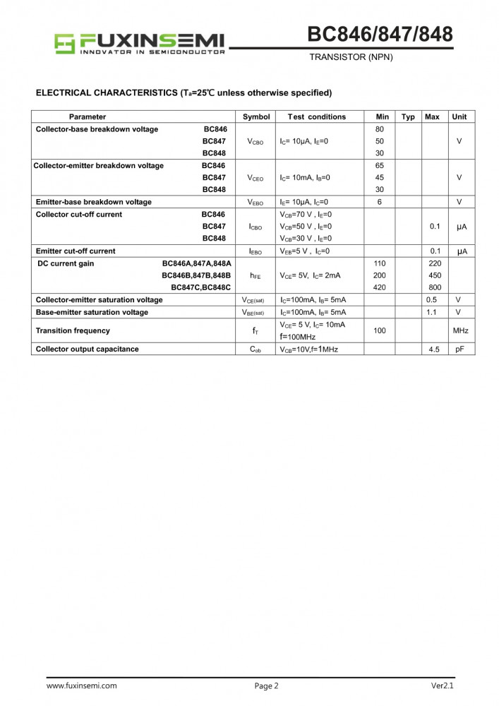 BC847C datasheet page 2