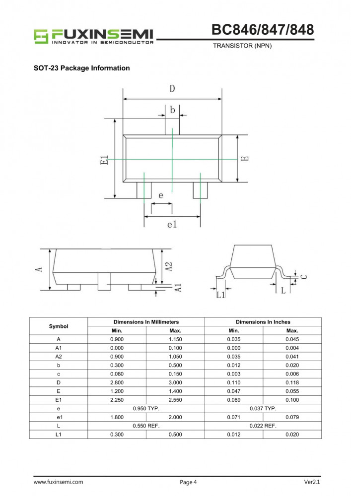 BC847C SOT-23 package drawing