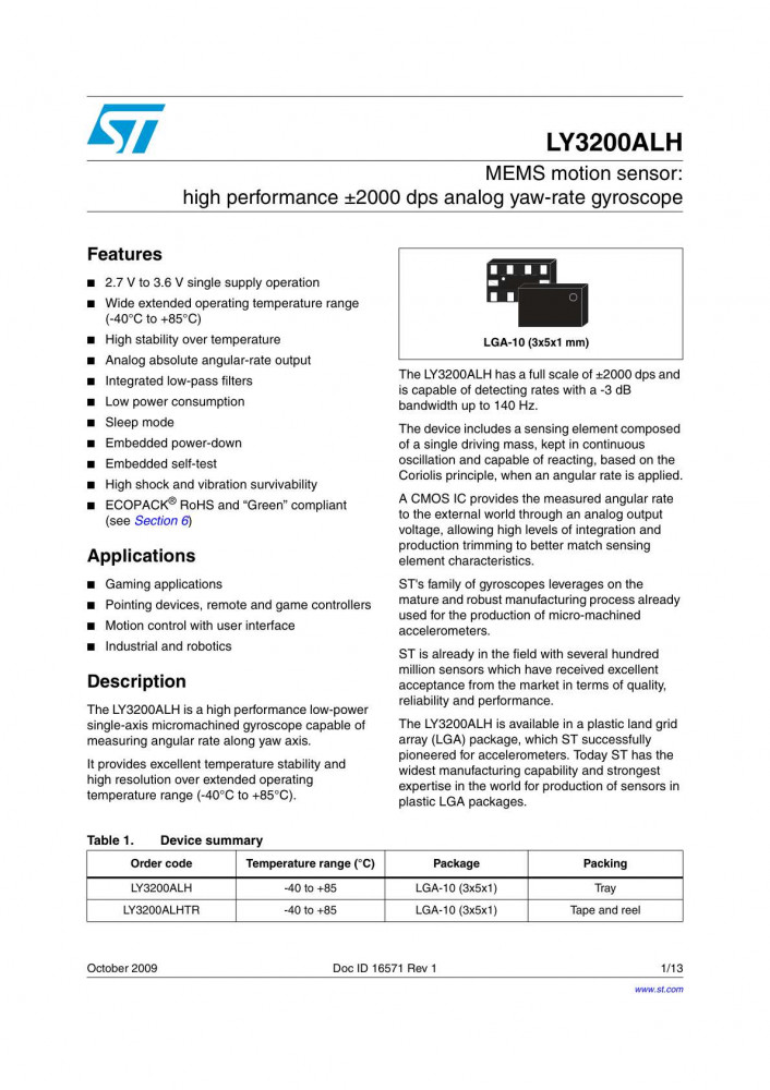 LY3200ALHTR technical document page 1