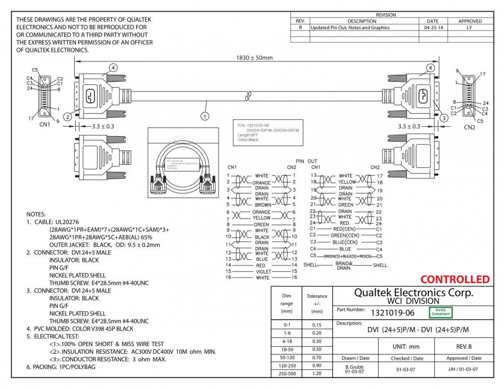 1321019-06 DVI cable assembly product drawing