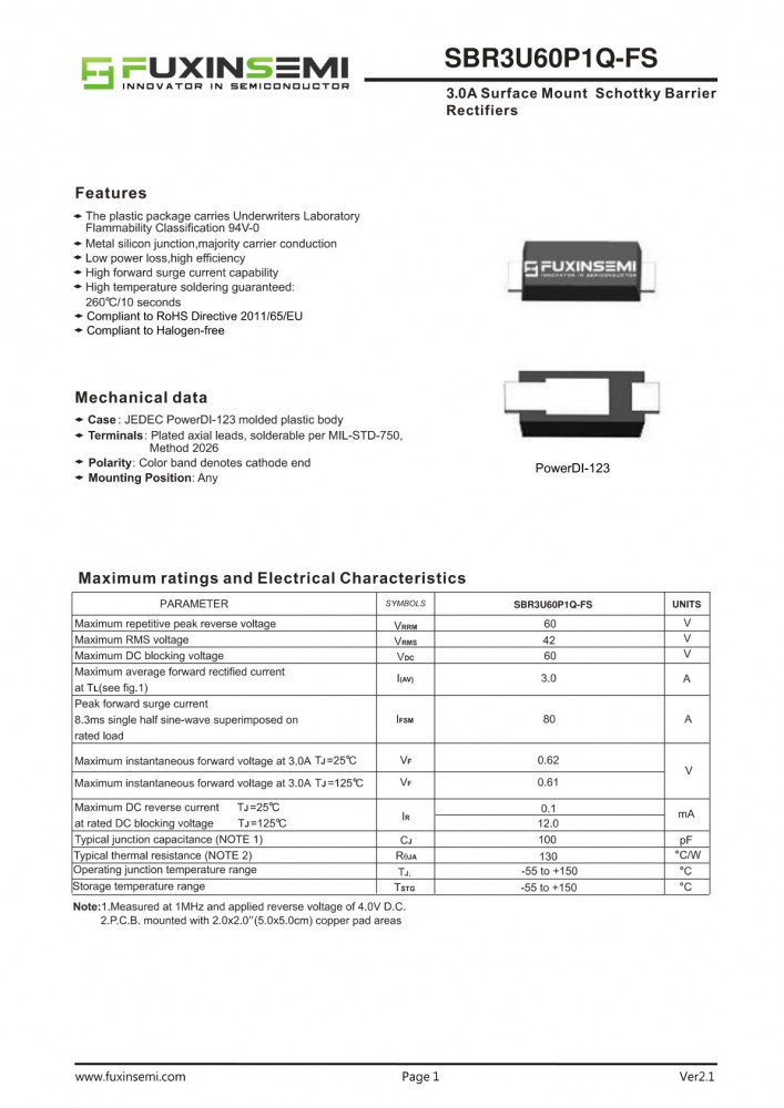 SBR3U60P1Q-FS datasheet page 1
