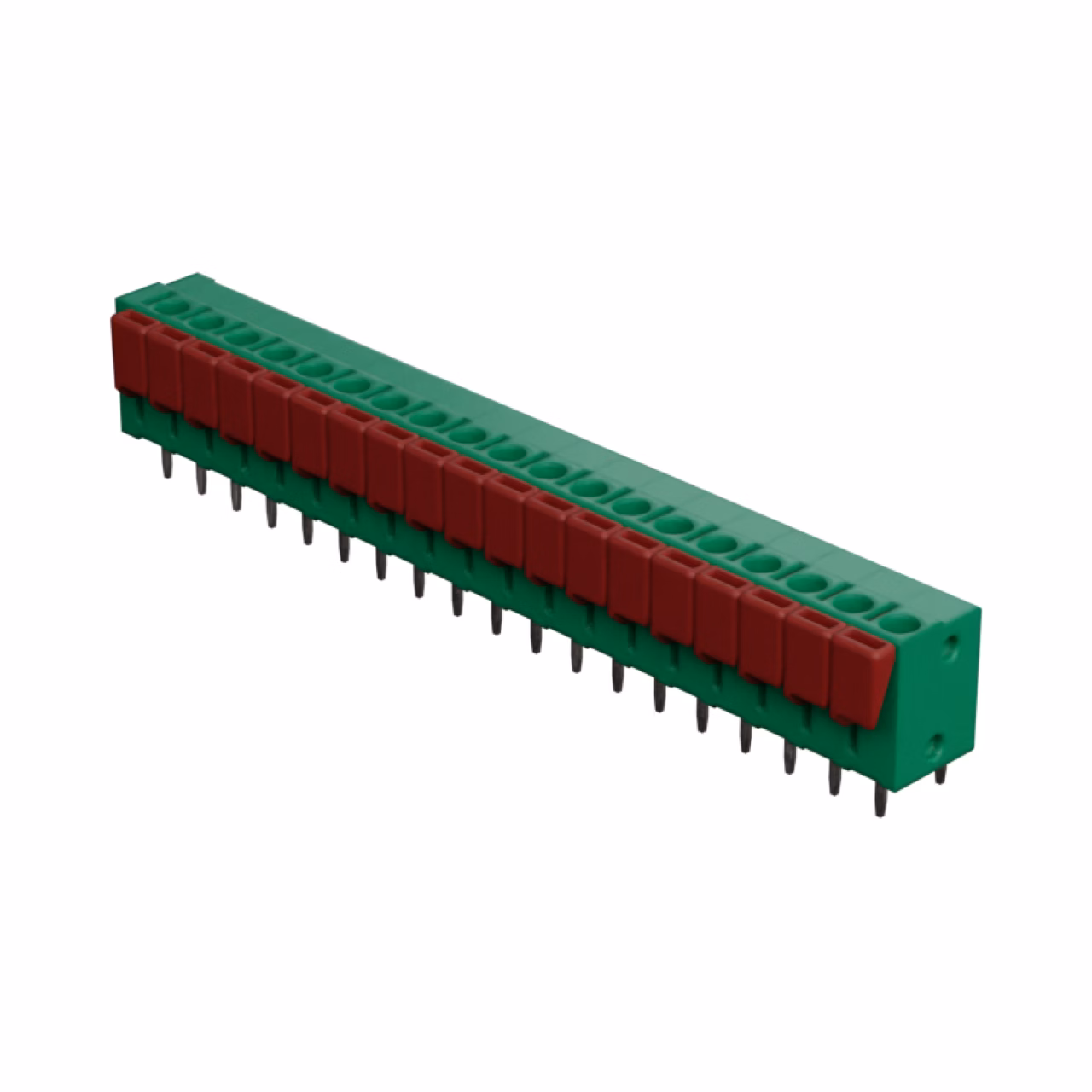 5.00mm Pitch, Eurostyle Fixed-Mount Push-Button Terminal Block, Vertical, 10A, 22-14 AWG, Green, 19 Circuits for sale