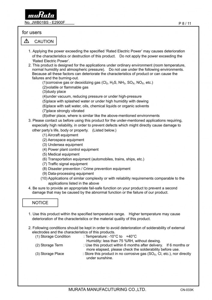 NCP15 thermistor specification page 8