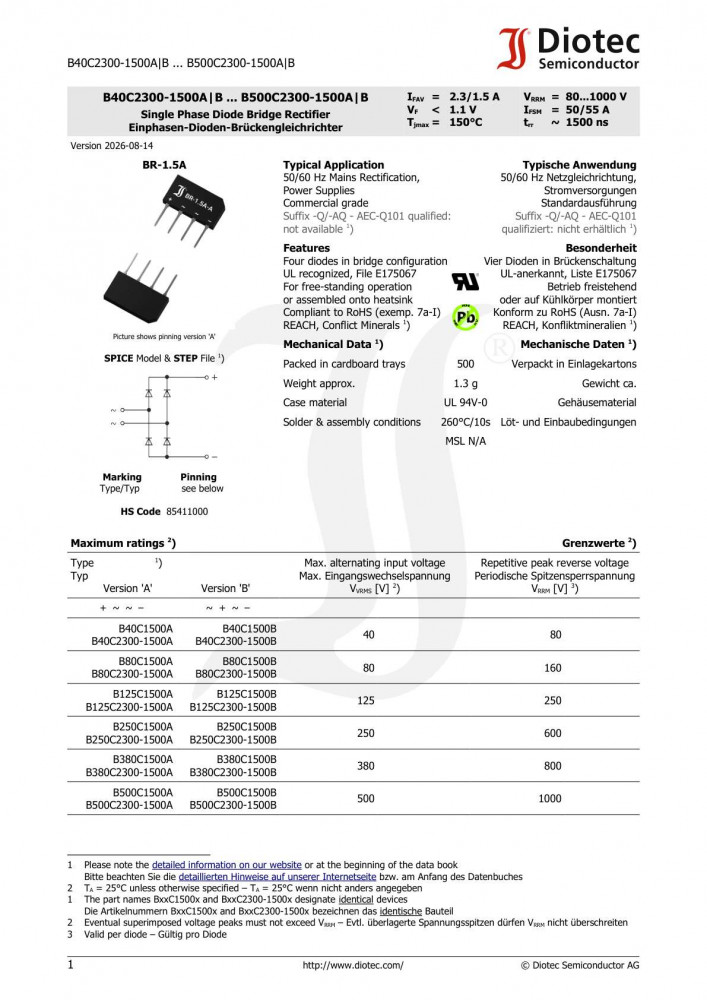 B125C1500A technical document page 1