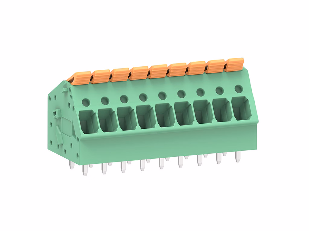 5.00mm Pitch Lever Activated Fixed Mount PCB Terminal Block, 35° Wire Entry, 9 Circuits for sale