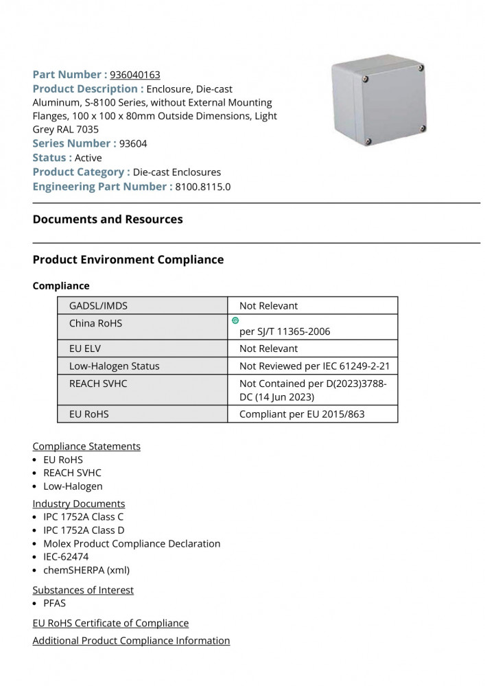 936040163 product document image, page 1