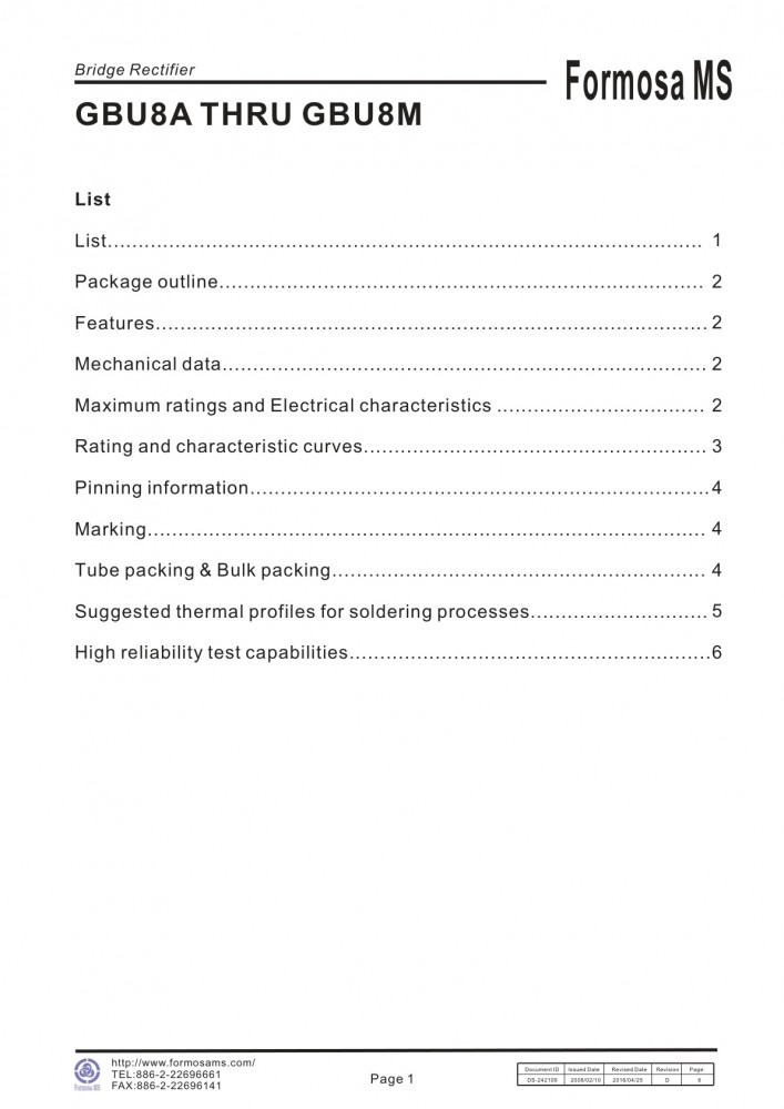 GBU8M datasheet page 1