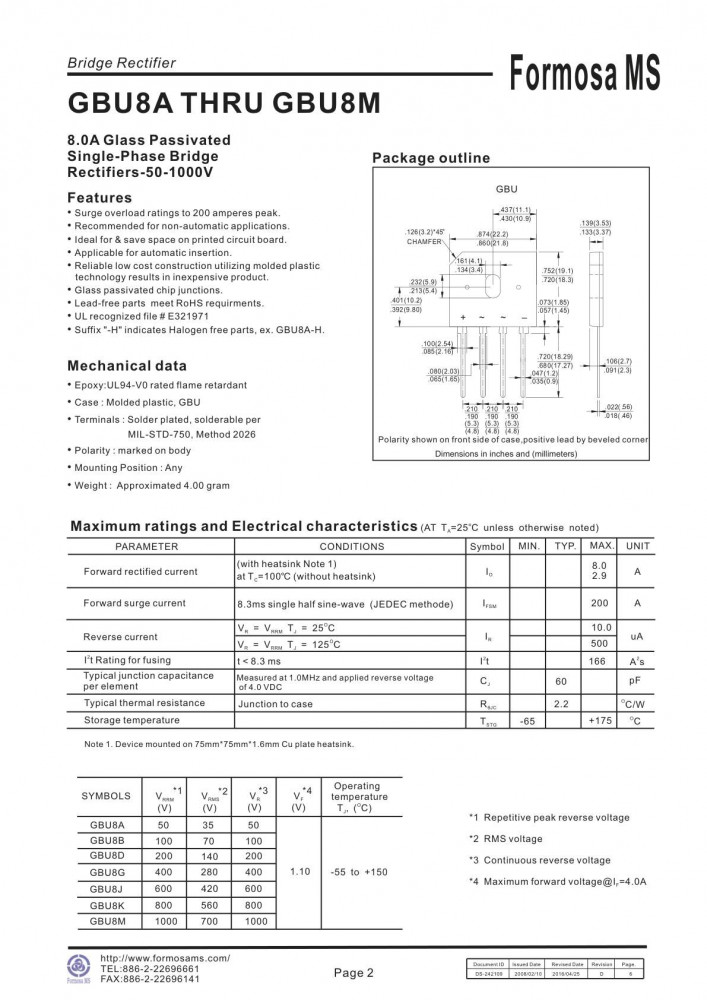 GBU8M datasheet page 2