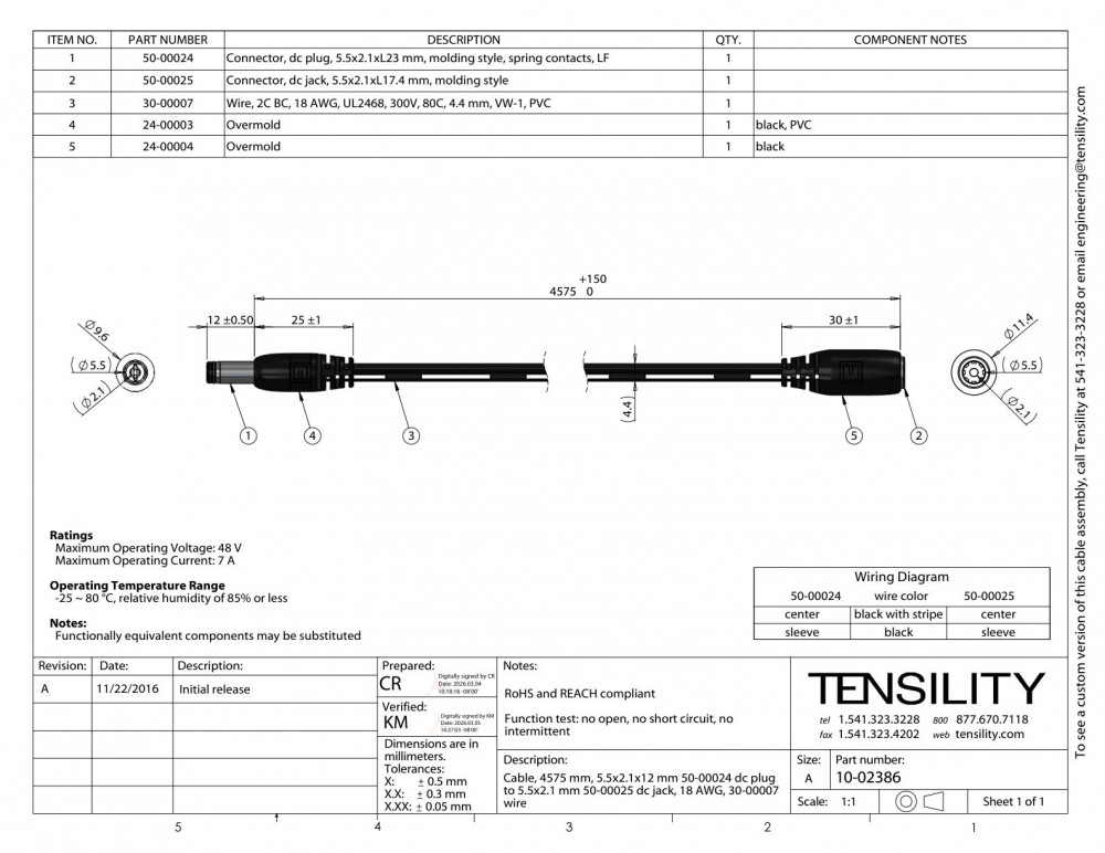 Tensility International 10-02386 product drawing and wiring reference