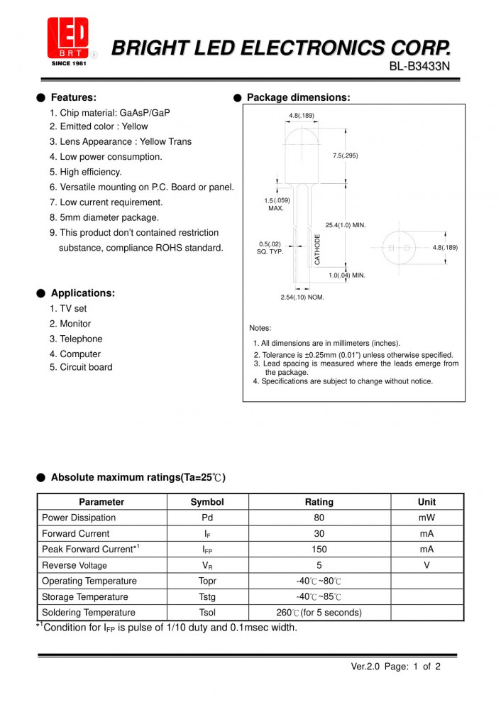 BL-B3433N datasheet page 1