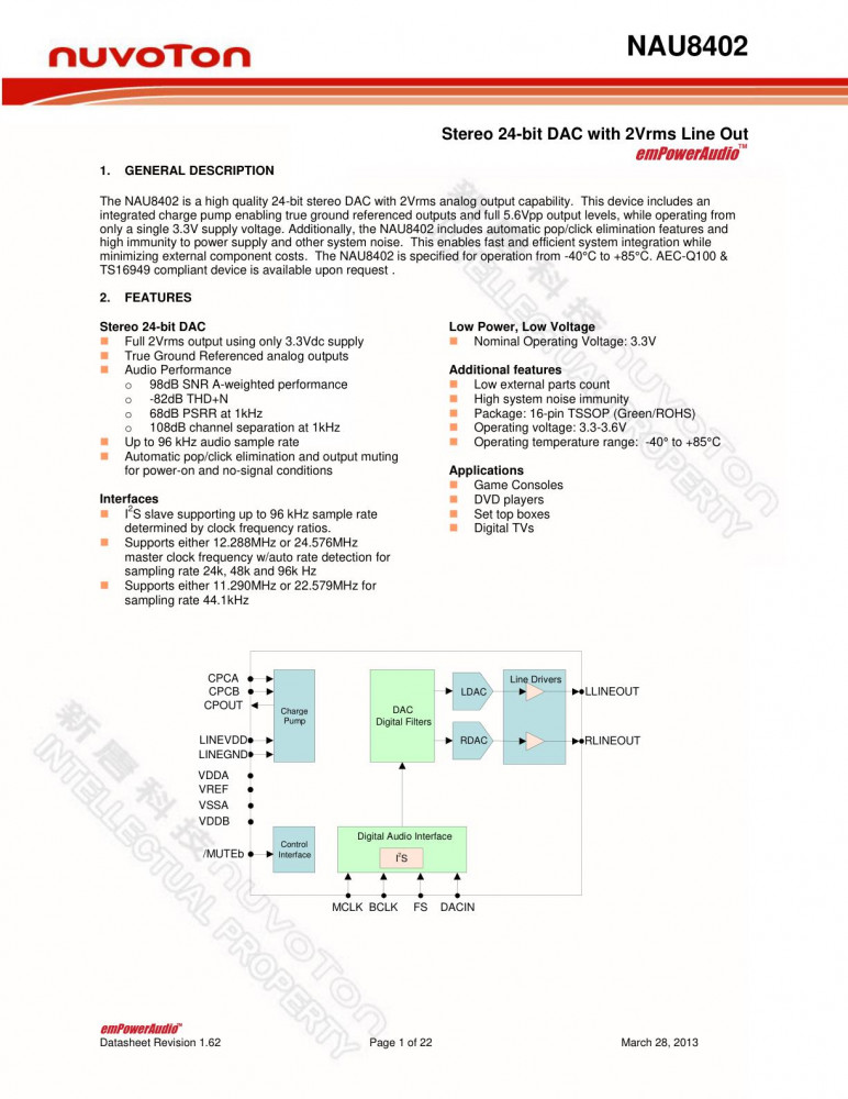 NAU8402WG datasheet page 1