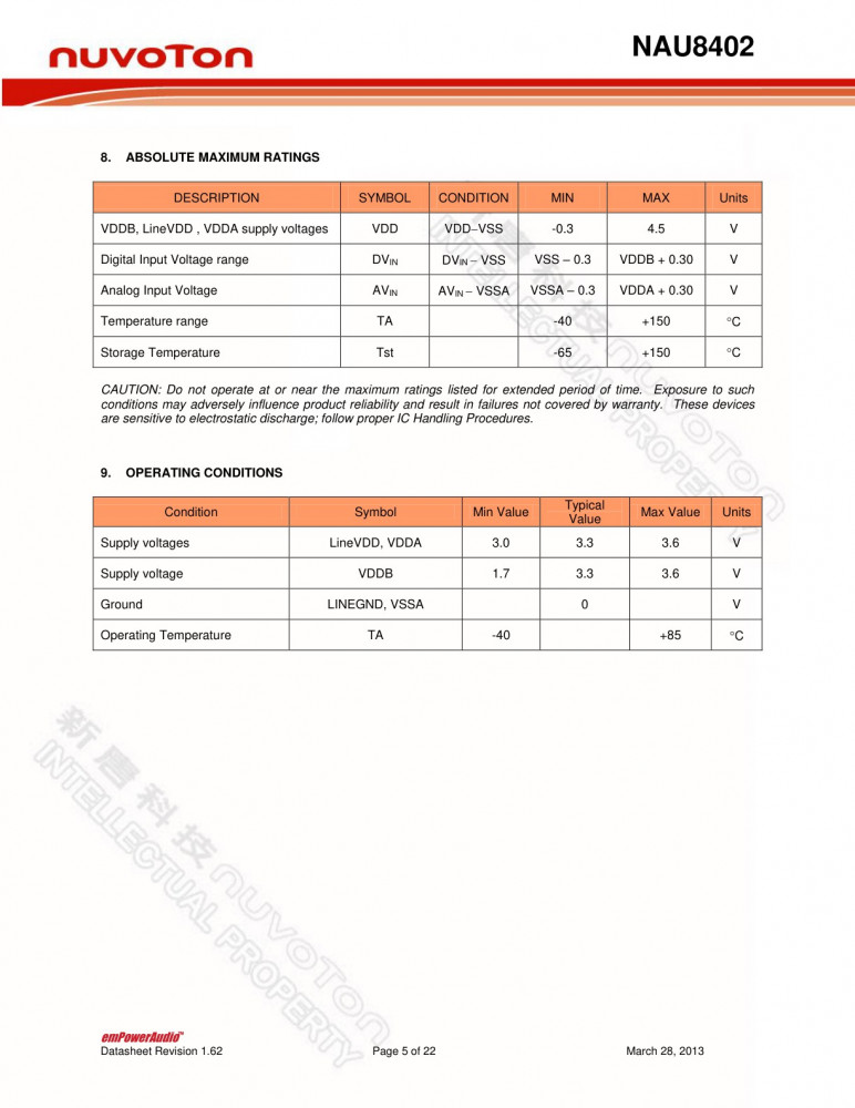 NAU8402WG datasheet page 5