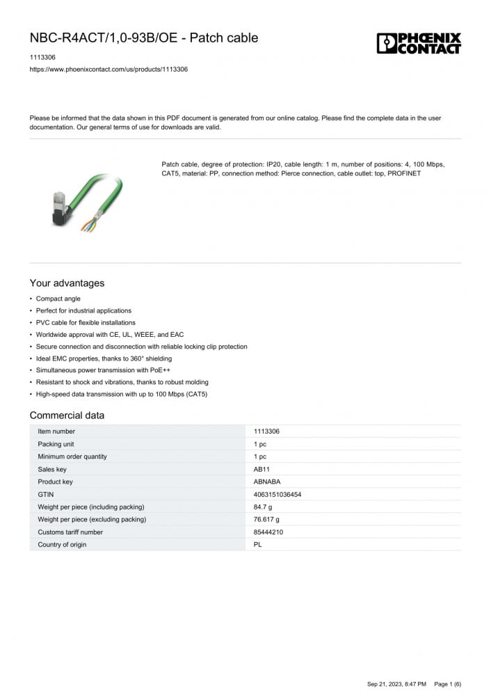 Phoenix Contact 1113306 document page 1