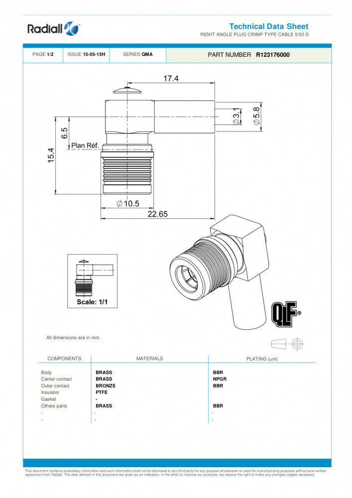 Radiall R123176000 QMA datasheet, page 1