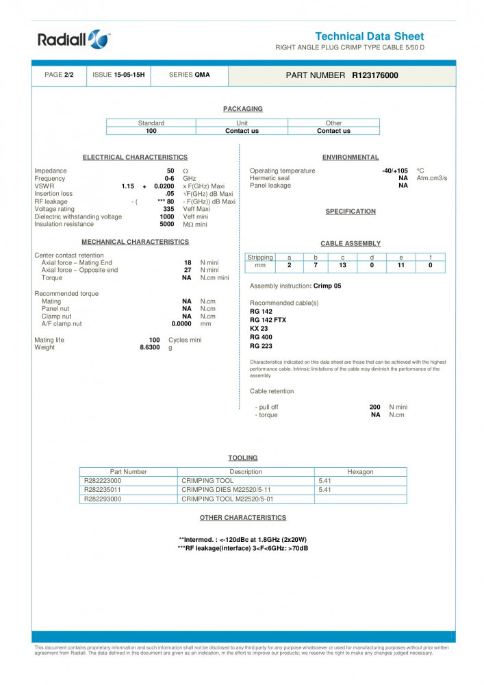 Radiall R123176000 QMA datasheet, page 2