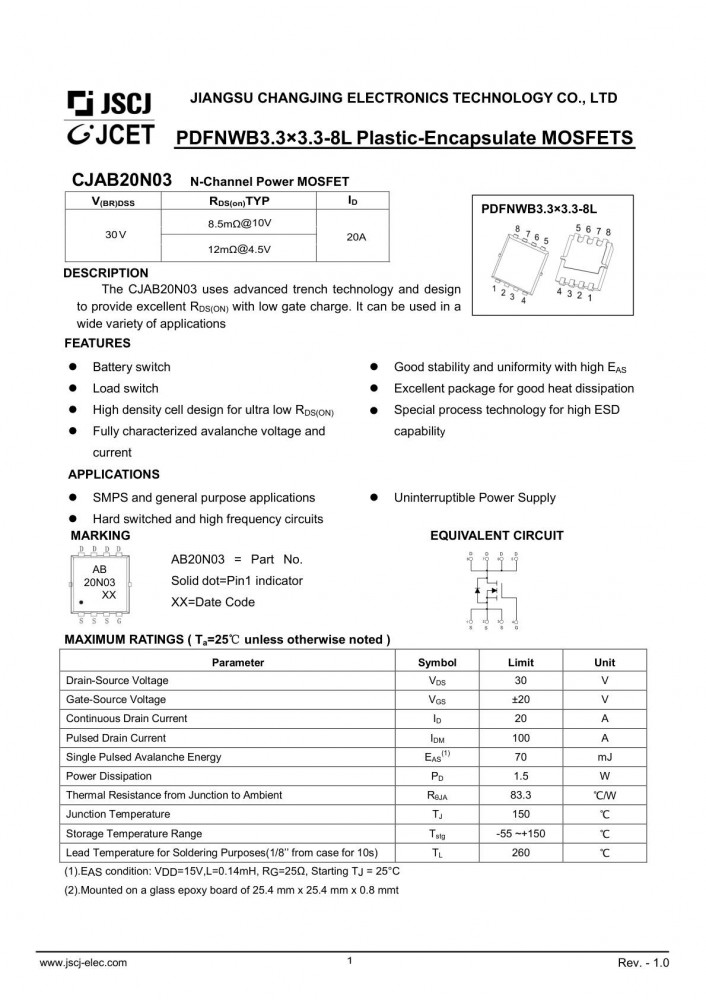 CJAB20N03 datasheet page 1