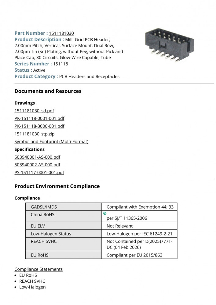 Molex Milli-Grid product specification page 1