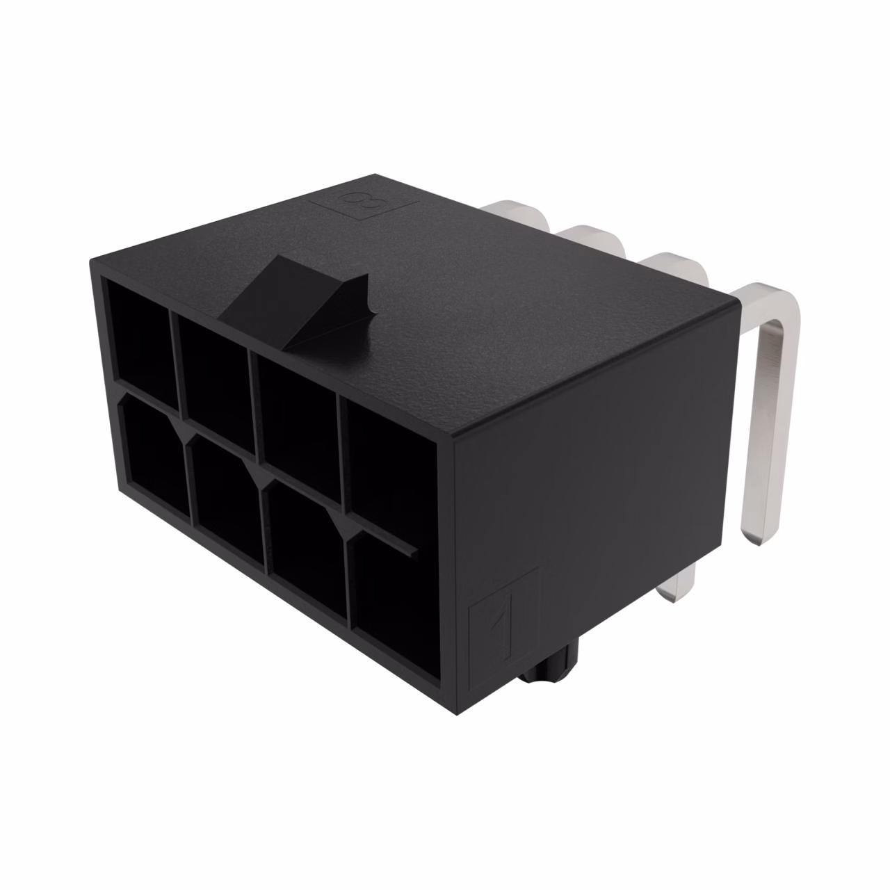 Mini-Fit Max Right-Angle Header, Dual Row, Through Hole, 8 Circuits, Matte Tin (Sn) Plating, Black, Glow-Wire Capable, Tray for sale