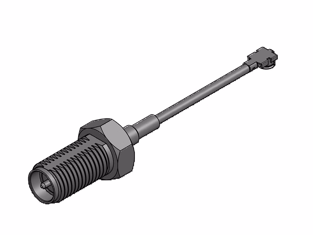SMA Straight Bulkhead Jack RP to MCRF Right-Angle Plug on 1.32mm Cable, 829.40mm Length, 50 Ohms