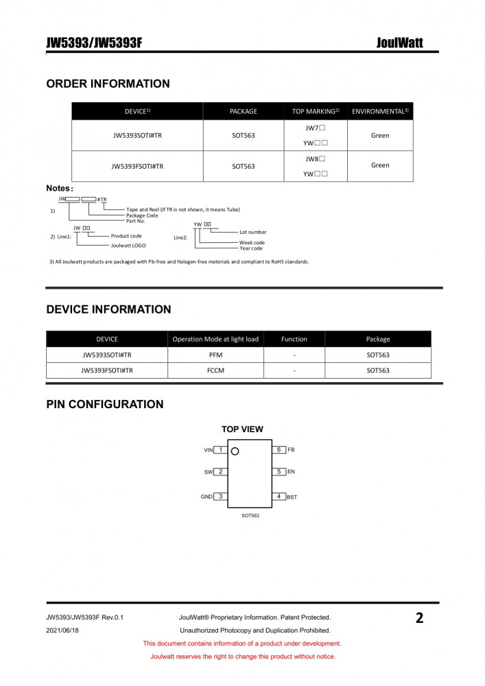 JW5393F datasheet page 2