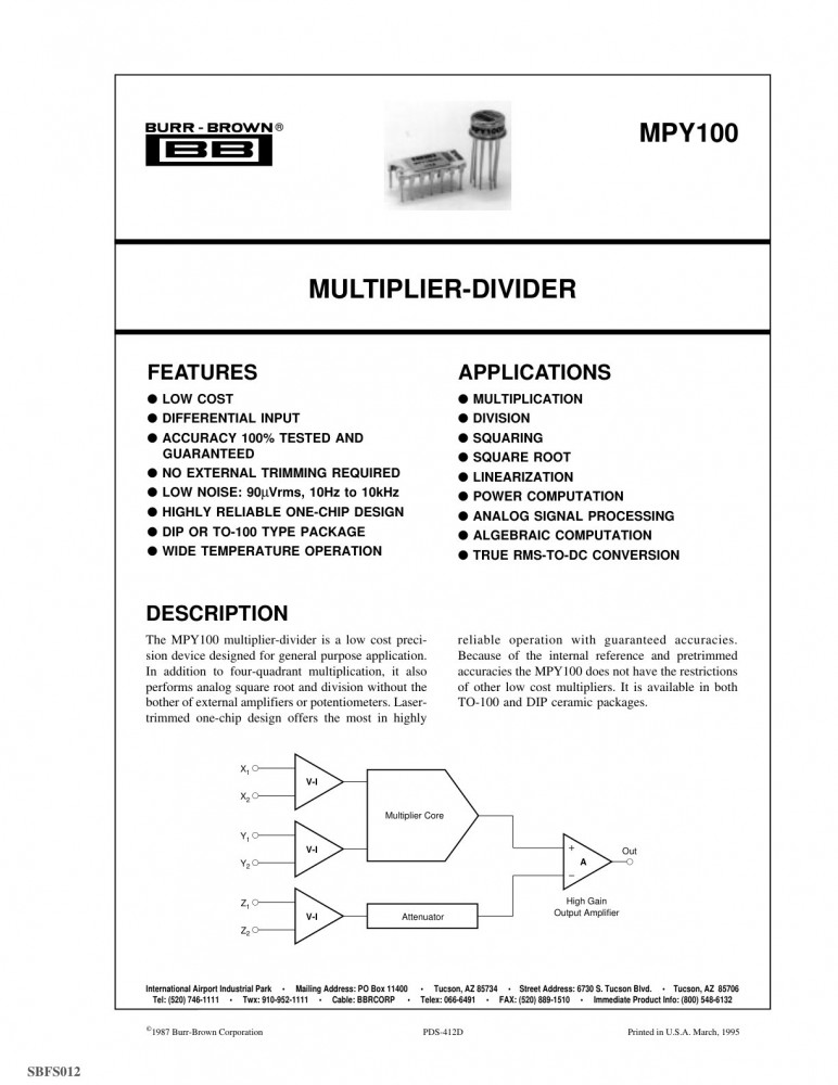 MPY100 datasheet page 1