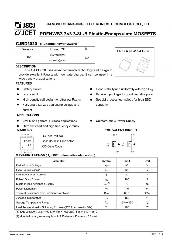 CJBD3020 datasheet page 1