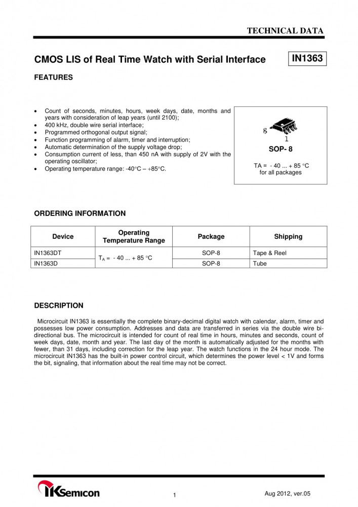 IN1363DT datasheet page 1