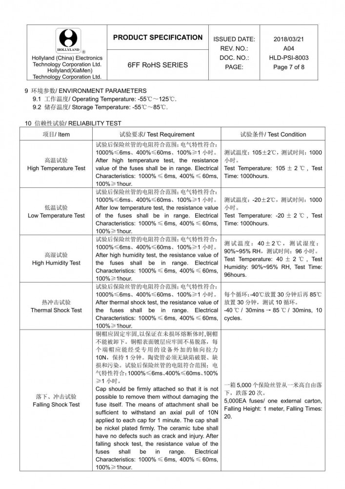 HOLLY 6FF RoHS specification page 7
