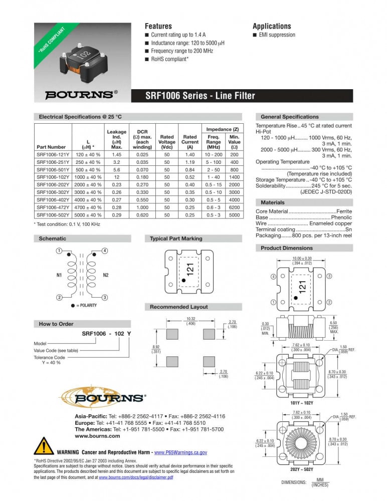 BOURNS SRF1006 series datasheet page 1