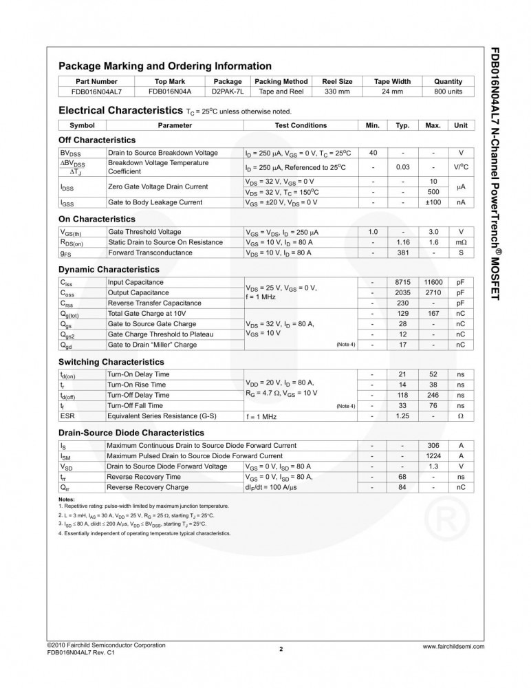 FDB016N04AL7 datasheet page 3