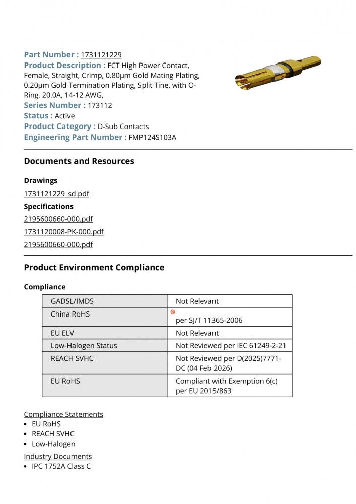 MOLEX 1731121229 technical document preview, page 1