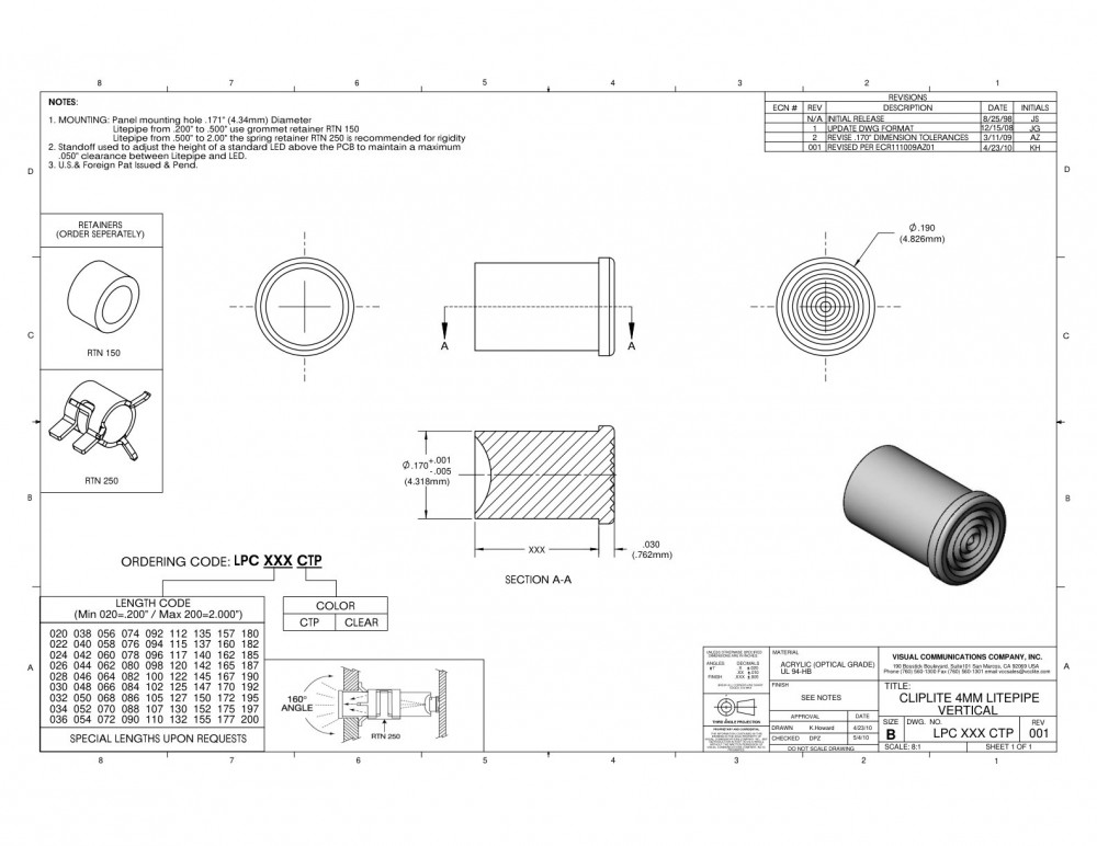 LPC 058 CTP vertical Litepipe technical drawing