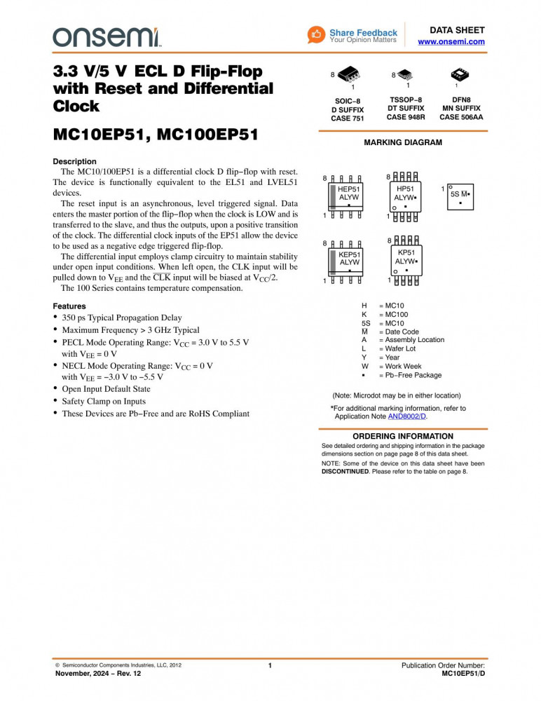 MC10EP51 datasheet page 1