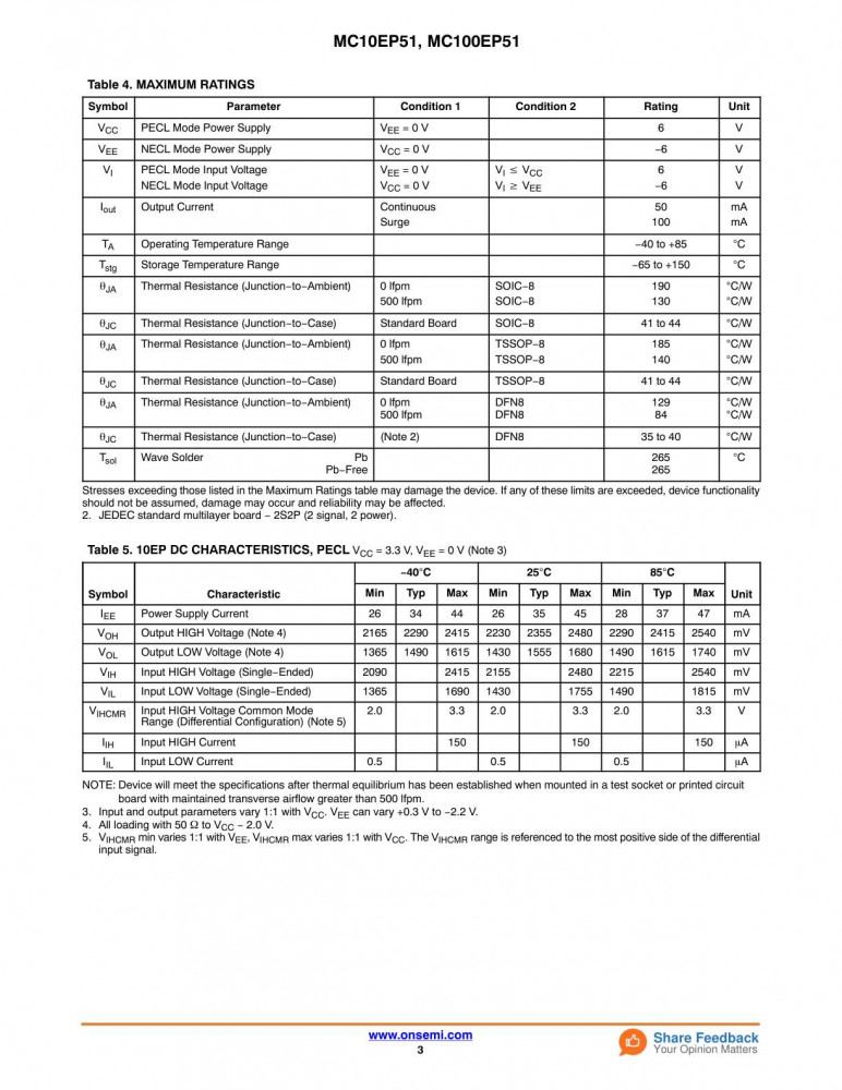 MC10EP51 datasheet page 3