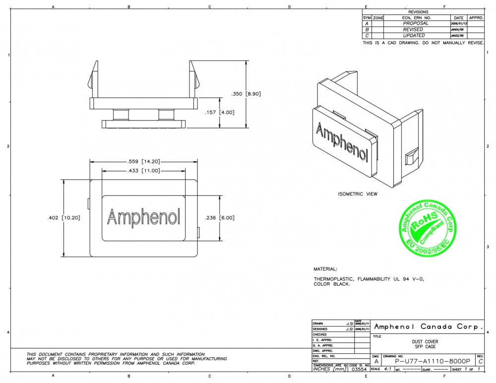 Amphenol U77-A1110-8000P technical drawing preview