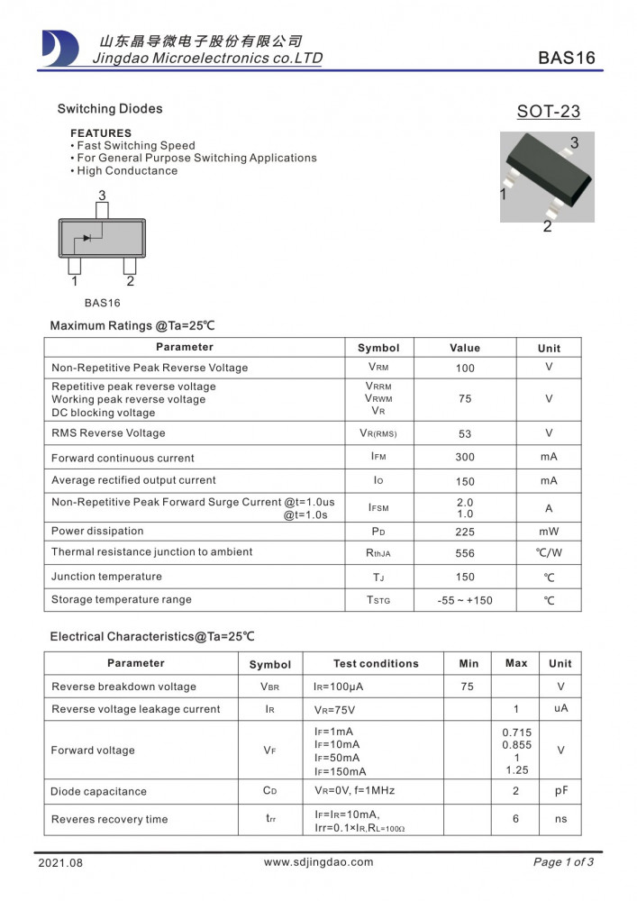 BAS16 datasheet page 1