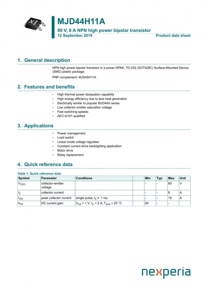 MJD44H11AJ datasheet page 1
