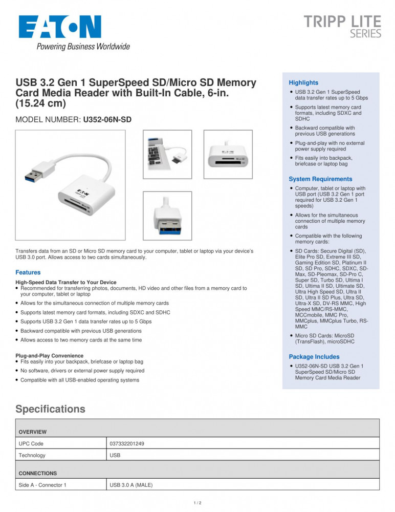 U352-06N-SD technical document image, page 1