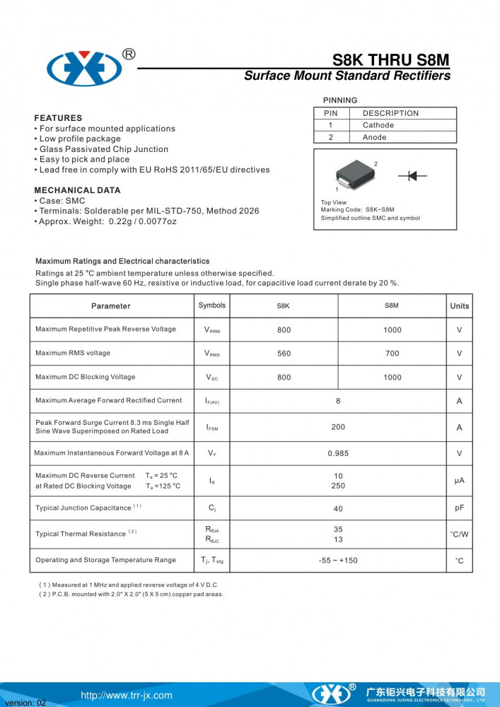 JUXING S8M datasheet page 1