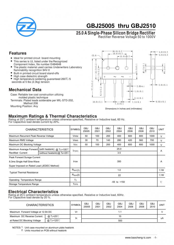 baocheng GBJ2508 datasheet page 1