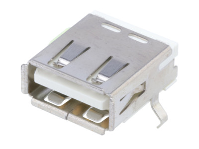 Universal Serial Bus (USB) Shielded I/O Receptacle, Right-Angle, Type A,  High-Temperature White Nylon, 0.76µm Gold (Au) Plating, PCB Thickness 1.60mm, without Upper Flange, for IR Reflow Process, Lead-Free for sale