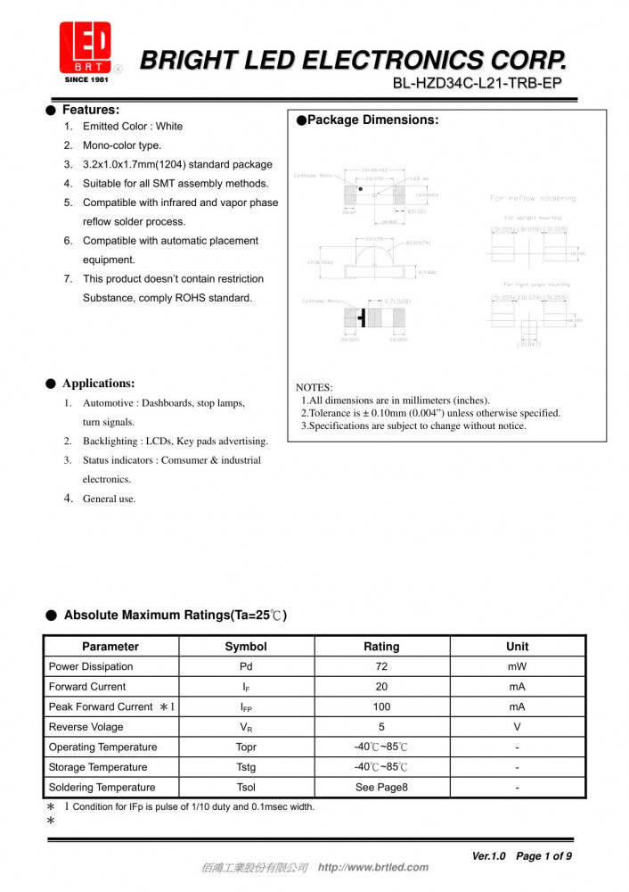 BL-HZD34C-L21-TRB-EP datasheet page 1