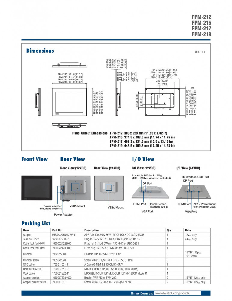 FPM-200 series industrial monitor product documentation, page 2