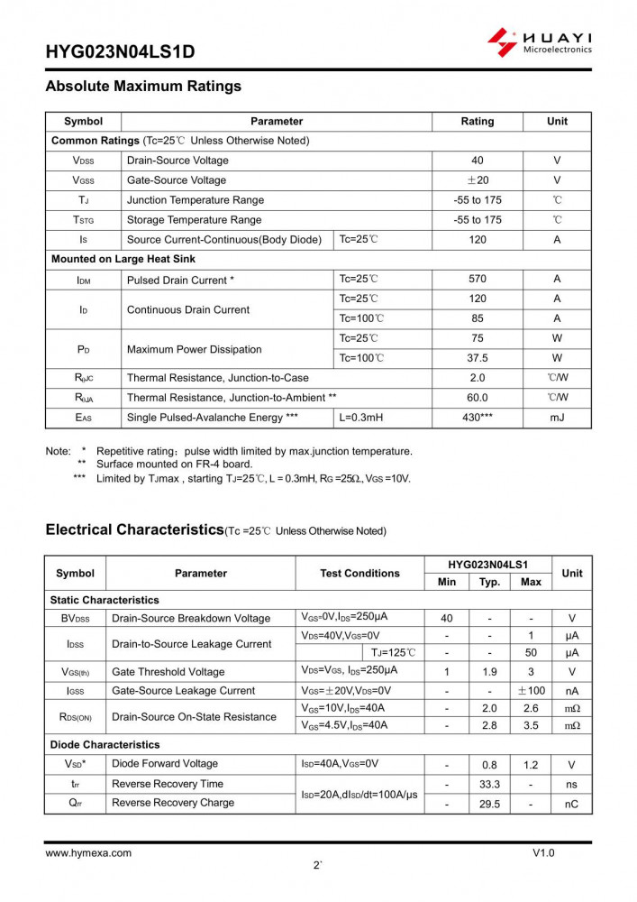 HYG023N04LS1D datasheet page 2