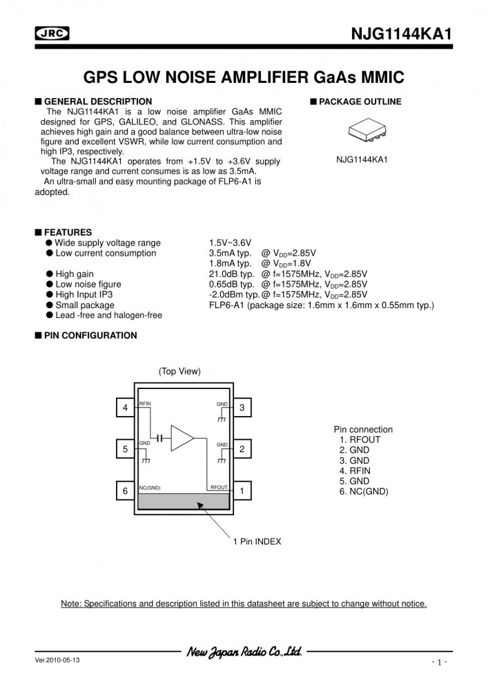 NJG1144KA1-TE1 datasheet page 1
