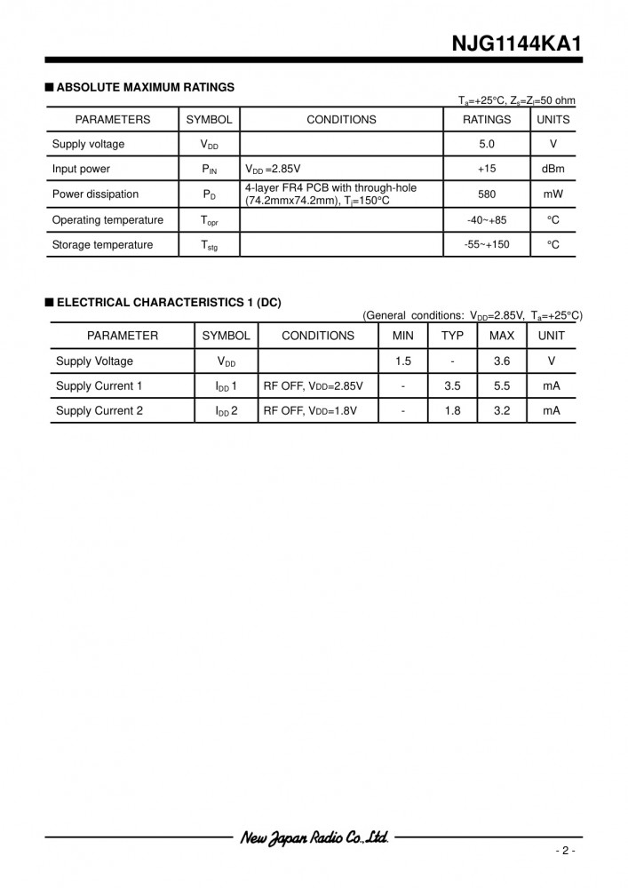 NJG1144KA1-TE1 datasheet page 2
