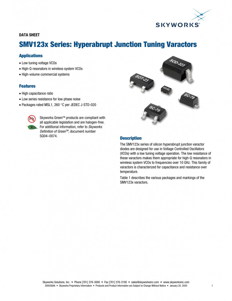 SMV123x datasheet page 1