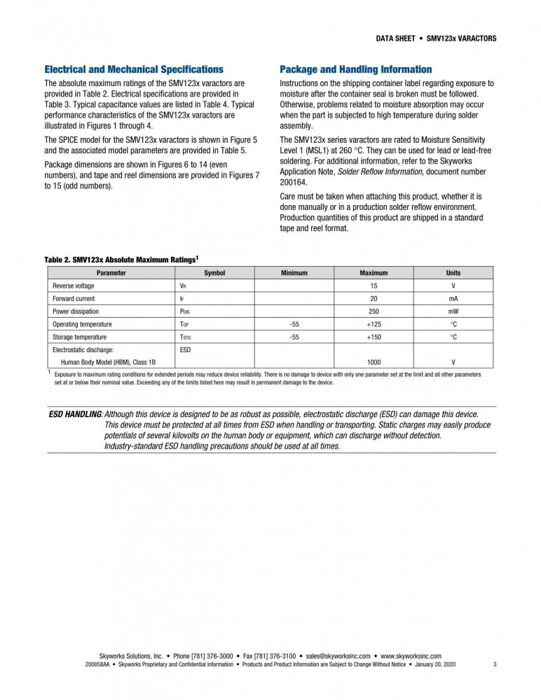 SMV123x datasheet page 3