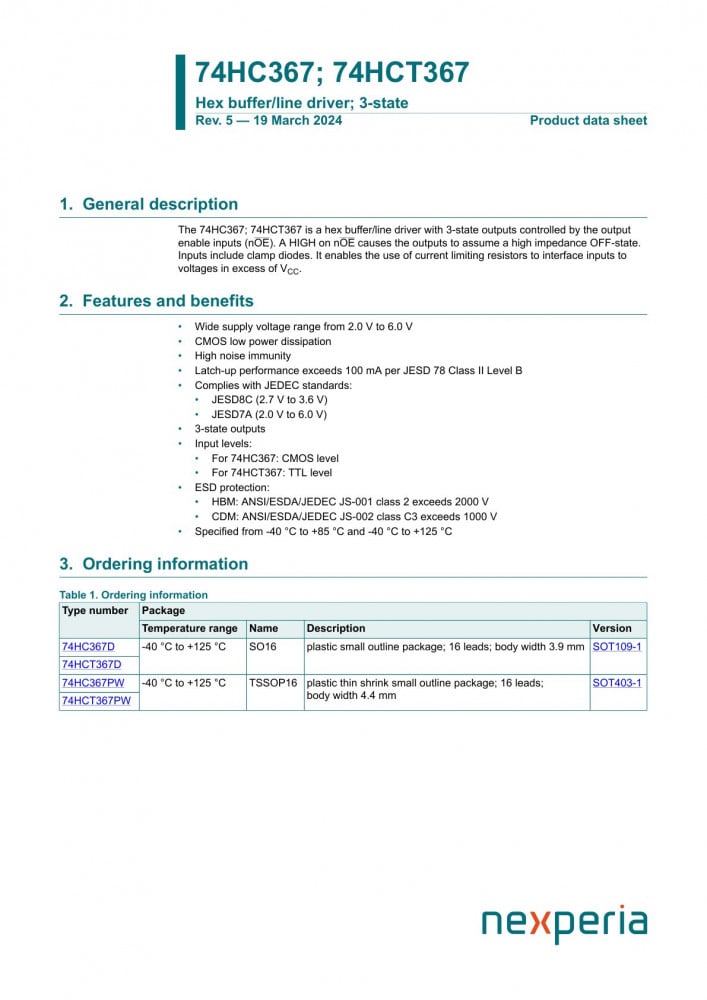 74HC367D,653 datasheet page 1